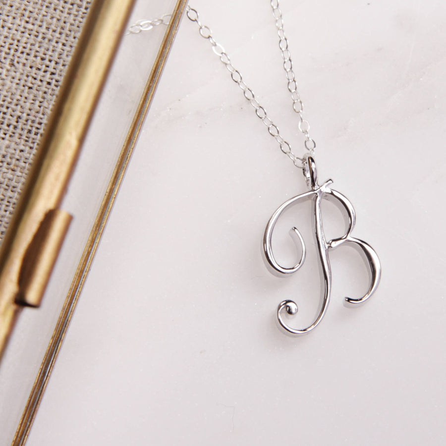 B Cursive Silver Initial Pendant Necklace – Soul & Little Rose